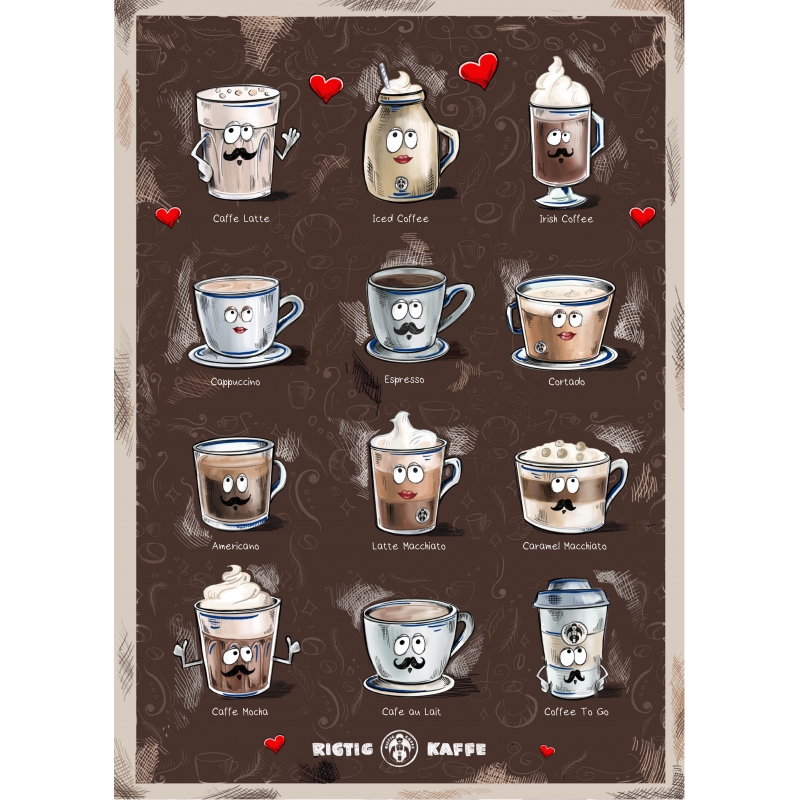Kaffeplakat Rigtig Kaffe 4 Plakater 21x30cm